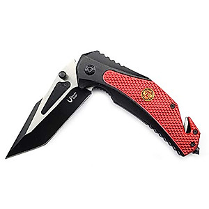 Vulcan Gear Emergency Service Tactical Assisted Open Metal Rescue Folding Knife (Red - Fire Dept.)