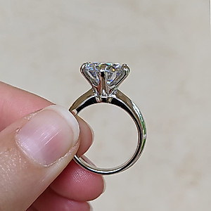 TwoBirch 5 Carat Moissanite Solitaire Engagement Ring in Platinum Plated Silver (Certified, 11 MM) SIZE 6