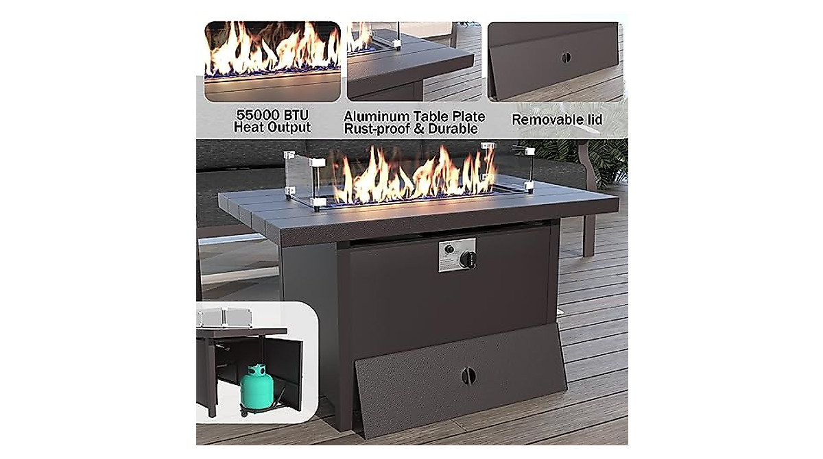ALAULM 9-Seat Aluminum Patio Furniture with Fire Pit