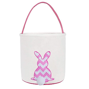 Poptrend Easter Basket Bags,Pink stripes Easter Eggs/Gift Baskets for Kids,Bunny Tote Bag Bucket for Easter Eggs,Toys, Candy,Gifts (Pink stripes)