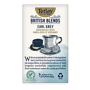Tetley British Blends Earl Grey Black Tea, Fresh & Zesty Flavored Tea, 20 Teabags (Pack of 6), Rainforest Alliance Certified