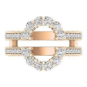 Dazzlingrock Collection 0.85 Carat (ctw) Round White Diamond Women Enhancer Guard Double Wedding Ring, 18K Rose Gold, Size 5.5