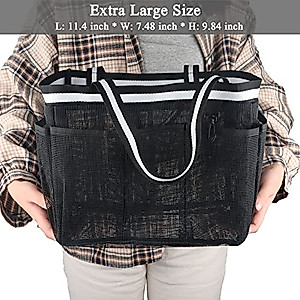 Ocim XL Portable Shower Caddy Basket - Mesh Shower Tote Bag for Travel College Dorm Gym Camping - Black