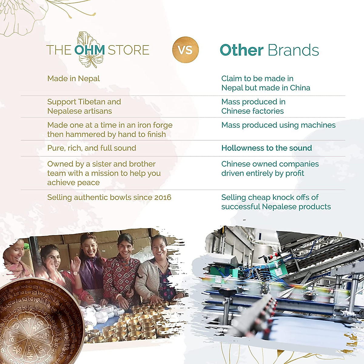 Ancient Design Large Etched Tibetan Singing Bowl Set by Ohm Store — Relaxing Deep Tone Meditation Sound Bowl and Wooden Mallet Handcrafted in Nepal — Purity Bowl (About 6 Inch)