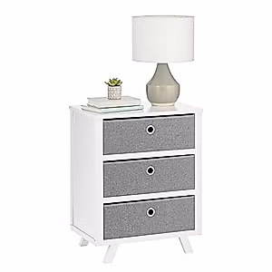 mDesign Mid-Century Modern Dresser Storage Organization Chest - 3 Fabric Drawers, Organizer Furniture Stand Unit for Bedroom, Hallway, Entryway, and Office - Easy Pull Handles - White/Gray