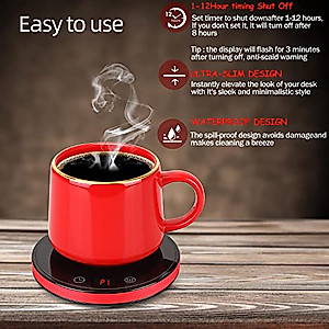 Gormazul Smart Coffee Warmer for Desk 8 Hours Auto Shut-Off Coffee, 3 Temperature Settings, Timing Setting Shut Off After 1-12 Hours Feature, Electric Cup Warmer for Coffee,Tea (Red)