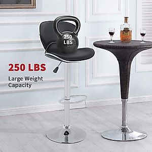 Vnewone Set of 2 Swivel Barstools Height Adjusta with Back Dining Kitchen Room Counter PU Comfortable Bar Chairs, Black