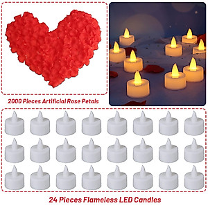 cridoz Romantic Decorations Special Night Set, 24 Pieces LED Tea Lights Candles and 2000 Pieces Artificial Rose Petals for Romantic Night, Valentine's Day, Wedding Anniversary or Table Décor