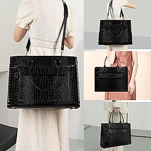 Laptop Bag for Women, 17 Inch Laptop Tote Bag, Fashion Computer Shoulder Bag, Waterproof Leather Teacher Handbag with USB Port, Large Capacity Crossbody Bag Business Office Briefcase Work Bag Black