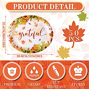 Tioncy 50 Pcs Thanksgiving Plates Thanksgiving Dinnerware 10'' x 12'' Fall Leaves Oval Plates Disposable Dinner Plates Bulk Fall Decoration Gift Disposable Paper Plates Set for Autumn Birthday Party
