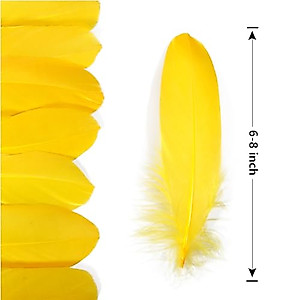 THARAHT 120pcs Golden Yellow Goose Feathers Natural bulk 6-8 inch 15-20cm for Crafts DIY Cosplay Wedding Party Halloween Decoration Goose Nagoire Feathers