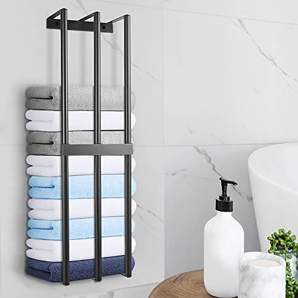 Wall Mounted Towel Rack Bathroom Towel Storage Metal Towel Holder for Storing Towels, Bath Towels, Bathrobes (Black)