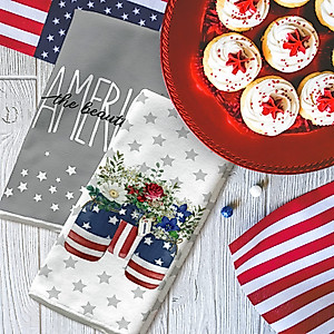 AnyDesign Patriotic Kitchen Dish Towel 18 x 28 Inch 4th of July Gray American Stars Dishcloth America The Beautiful Hand Drying Tea Towel for Independence Day Memorial Day Cooking Baking, 2Pcs