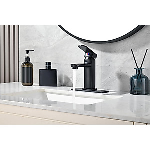 Derengge Bathroom Sink Faucet, Single Handle Bathroom Sink Faucet,1 Hole or 3 Hole Lavatory Vanity Faucet with Deck Plate,Pop up Drain and Water Supply Lines,Matte Black,GFL-0048-MT