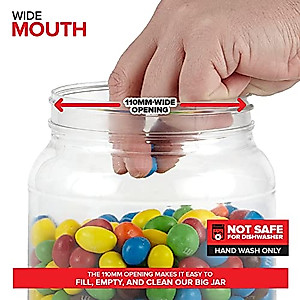 Stock Your Home Half Gallon Clear Plastic Jars with Lids (1 Pack) 64 oz Wide Mouth Large Jar with Lid, Big Container for Candy, Cookies, Arts & Crafts, Bartender Money Tips, Kitchen & Pantry Storage