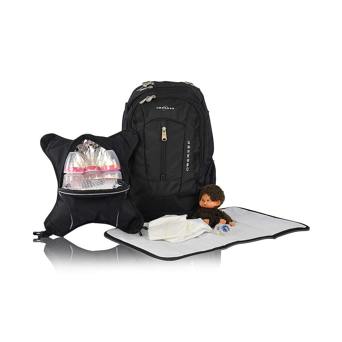 Obersee Bern Diaper Bag Backpack & Cooler, Black/Black