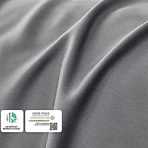 YnM Cooling Bed Sheet Set with 100 Percent Rayon Derived from Bamboo, 400TC Fabric with 2 Pillowcases and Flat Sheet, Deep Pocket Fit 19'', Silky-Soft & Sweat Wicking, 4 Piece (Queen, Dark Grey)