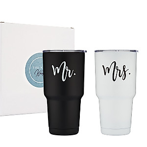Mr and Mrs Tumbler Set - Travel Tumbler for Newlyweds Couples Wife Bride To Be Newly Engaged Bridal Shower, Insulated Travel Tumbler for Wedding Engagement