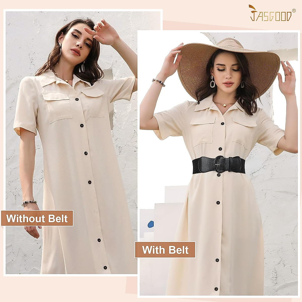 JASGOOD Women Stretchy Wide Waist Belt for Dress Ladies Elastic Belt Hook Buckle (Suit for Size 31-36 Inches,A-Black)