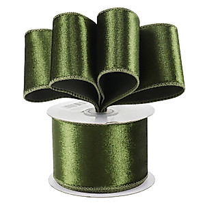 AIMUDI Olive Green Velvet Wired Ribbon 2.5 Inch Green Christmas Ribbon Wired Dark Moss Green Ribbon for Christmas Tree, Wreaths, Swags, Gift Wrapping, Garland, Holiday Crafts, Topper Bows - 10 Yards