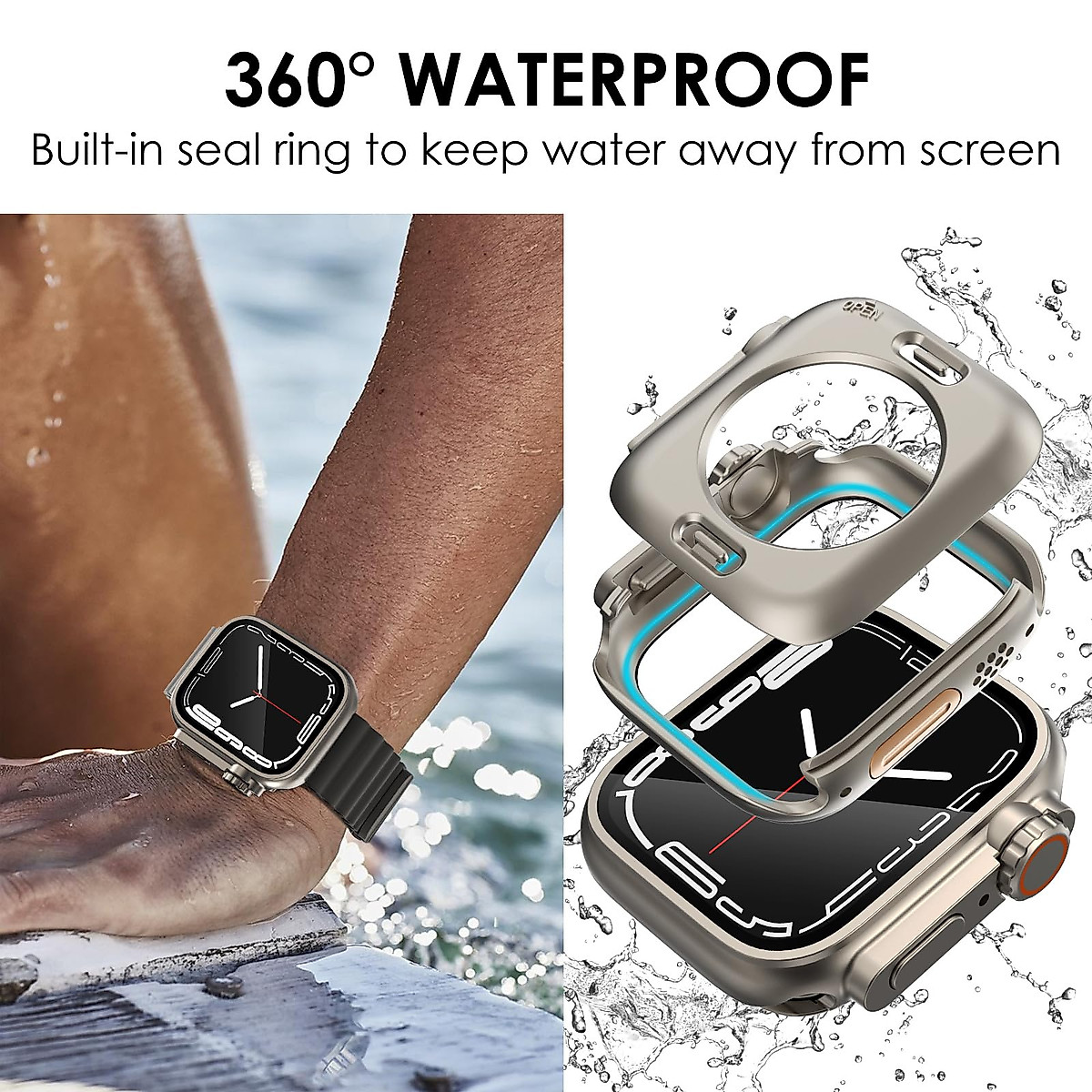 [ Looks Like Ultra Protector Case ] CHANCHY 2 in 1 Waterproof Case for Apple Watch Case 44mm with Screen Protector, Front & Back Full Protective Bumper Face Cover for Men Women, 44mm, Titanium