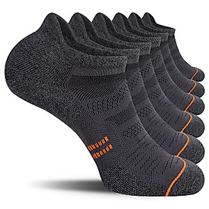 CelerSport 6 Pack Men's Running Ankle Socks with Cushion, Low Cut Athletic Sport Tab Socks, Grey, Shoe Size: 9-12