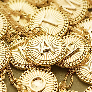 LOLAR RAY Layered Initial Necklace Set Gold Coin Disc CZ Initial Pendant 14K Gold Plated Dainty Water Ripple Link Chain Choker Necklace Personalized Jewelry Gift for Women Letter M