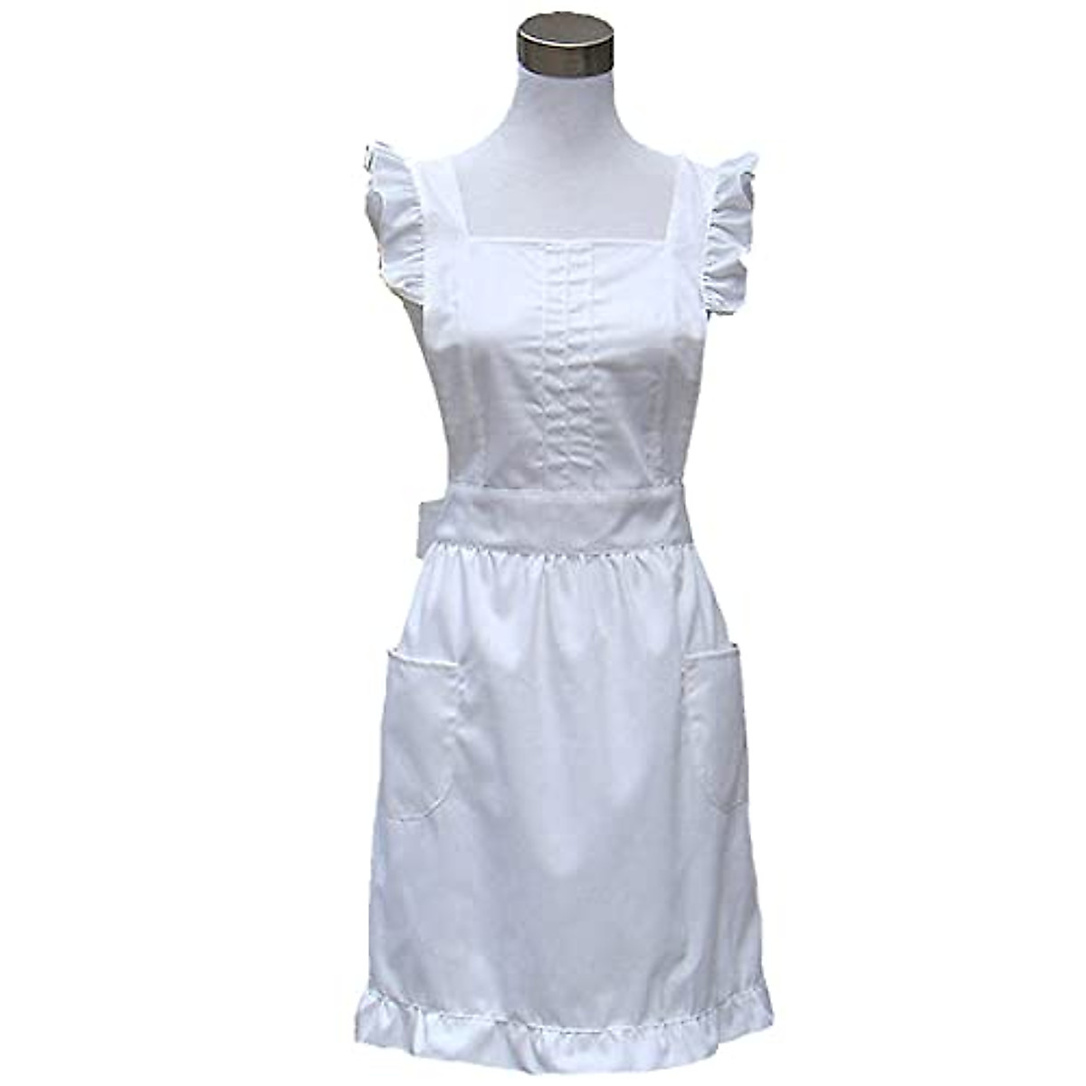Hyzrz Retro Fancy Cute Cotton Frilly Kitchen White Apron Flirty Baking Cooking Aprons for Womens with Pockets Vintage (White)