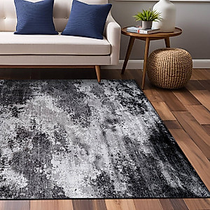LuuL Home Non Slip Rugs 5x7 Modern Abstract Easy Silk Rubber Backing Soft Area Rug for Living Room Easy to Clean Non Shedding Kitchen for Bedroom Indoor Carpet (Gray - Black, 5x7)