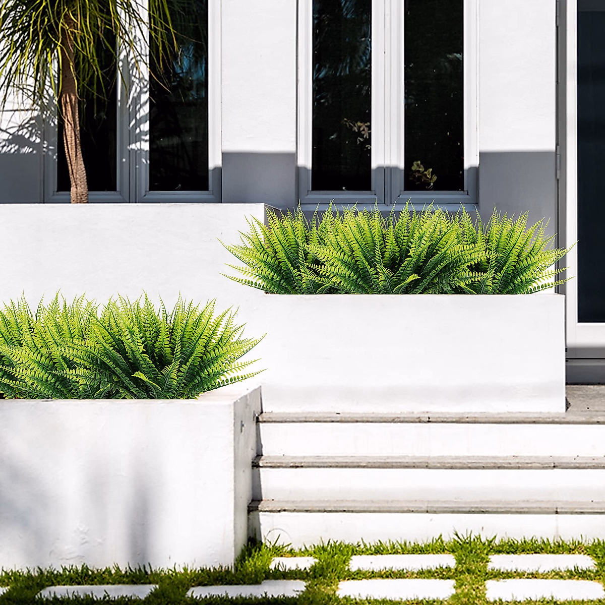 ZeKonan 24 Bunches Outdoor Plants Artificial Flower Plants UV-Proof Shrub Plants Plastic Green Plants for Indoor and Outdoor Gardens porches Windows and Other Decorations（White）