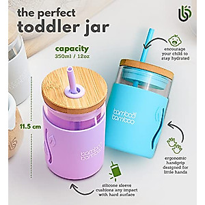 bamboo bamboo Toddler Sippy Cup with Straw and Lid, Transition Drinking Cup for Kids Holds 11.8 oz of Milk, Juice, Water or Smoothies – Glass Kids Cup with Impact-Resistant Silicone Sleeve and Straw