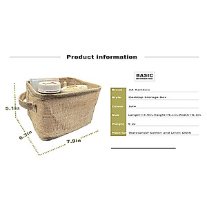 AARAINBOW Storage Basket Bins Canvas Mini Storage Cubes Storage Basket for Makeup, Baby Toys Liners, Books Nursery Storage Baskets with Handles for Shelves & Desks(3 Jute)