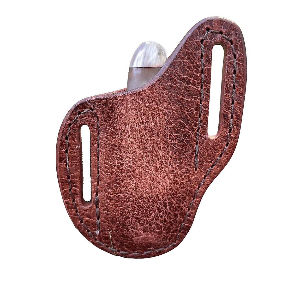 Coast Leathers, Leather Knife Sheath, Trapper Knife Sheath, Slanted Pancake Sheath, Belt Sheath, Leather Holster (Distressed Brown)