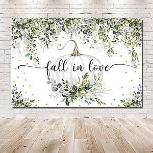MEHOFOND Thanksgiving Fall in Love Bridal Shower Backdrop Eucalyptus Autumn Fall Pumpkin Wedding Shower Background for Photography Miss to Mrs Banner Engagement Anniversary Party Decorations 7x5ft