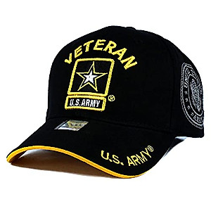 JM WARRIORS US Army Veteran Hat Army Military Official Licensed Adjustable Baseball Cap (Black), One Size