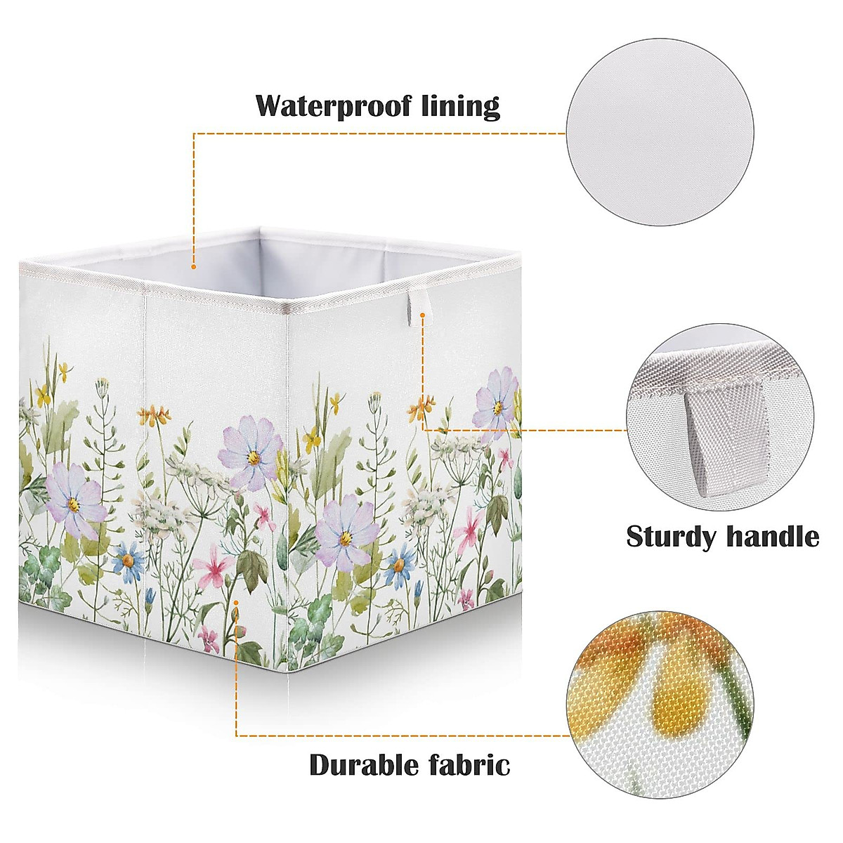 Qilmy Wildflowers Cube Storage Bin Large Foldable Storage Basket Organizer Bins for Home Office