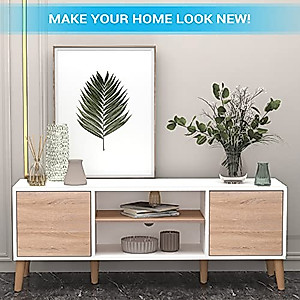 Gdvsclr TV Stand, TV Console Media Cabinet with Push Up Open Doors and Cable Collection Holes for TVs Up to 60 Inch Flat Screen for Living Room Bedroom, White + Oak