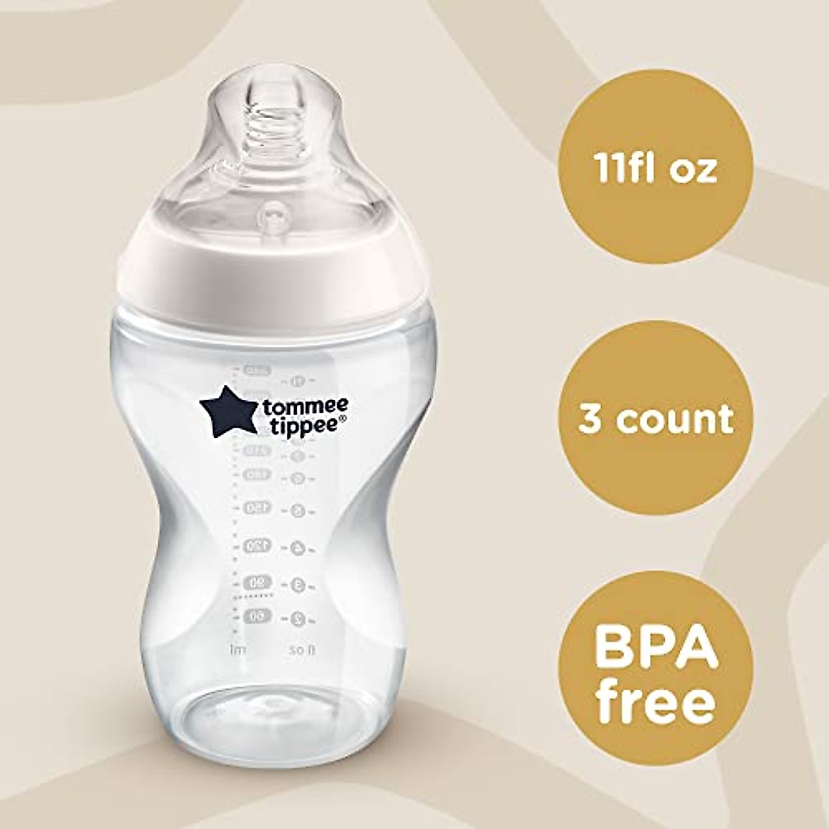 Tommee Tippee Closer to Nature Added Cereal Baby Bottle, Y-cut Bottle Nipple, BPA-free (11oz, 3 Count)