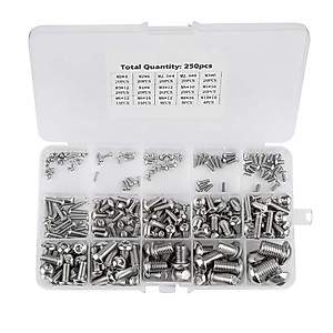 ZXY-NAN Screws Set, 250pcs M2/ M2.5/ M3 /M4/ M5/ M6/ M8/ M10 Machine Screws Set for Laptop/Keyboard/Phone/PC