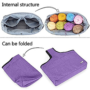 YARWO Yarn Storage Tote, Knitting Project Wrist Bag for Yarn Skeins, Knitting Needles, WIP Projects and Other Knitting Supplies, Purple (Bag Only)