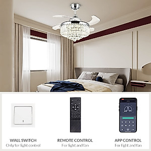 NOXARTE 36 Inch Crystal Ceiling Fan, Modern Fandelier LED Dimmable with Remote and APP, Reverse Motor for Living Ding Room Bedroom