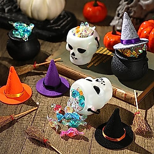 12 Pcs Halloween Mini Witch Hats Candy Cauldron Mini Broom Witch Craft Miniatures Wizard Accessory for Halloween Decorations (Novel Style)
