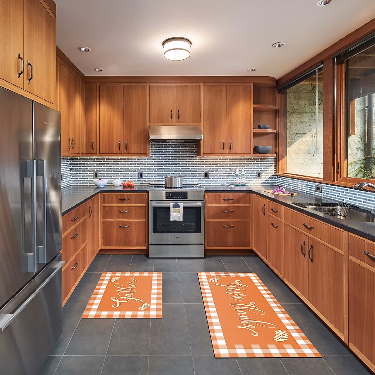 HOLVDENG Easter Bunny Kitchen Mat Set of 2 Non Slip Thick Kitchen Rugs and Mats for Floor Comfort Standing Mats for Kitchen, Sink, Office, 17"x47"+17"x28"