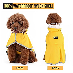 SlowTon Dog Raincoat, Adjustable Dog Rain Jacket Clear Hooded Double Layer, Waterproof Dog Poncho with Reflective Strip Straps and Storage Pocket for Small Medium Large Dogs(L)