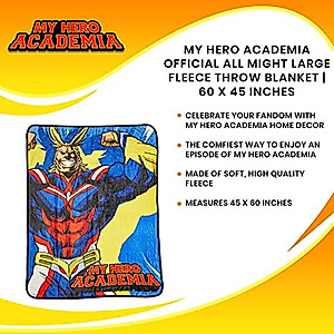 JUST FUNKY My Hero Academia All Might Large Fleece Throw Blanket | Official My Hero Academia Collectible Decorative Throw Blanket | 60 x 45 Inches