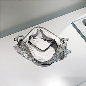 UMREN Rhinestone Hobo Bags for Women Chic Evening Handbag Sparkly Crystal Cluth Purse for Party Club Wedding Silver