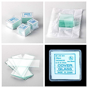 E-outstanding Coverslip 100PCS 22x22mm Glass Microscope Covers for Basic Biological Science Education Biology Slides