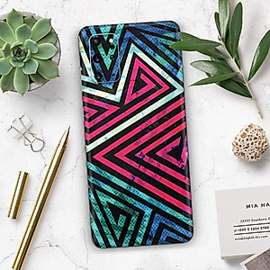 DesignSkinz Grungy Neon Triangular Zig Zag Shapes Protective Vinyl Decal Wrap Skin Cover Compatible with The Samsung Galaxy S20 (Screen Trim & Back Glass Skin)