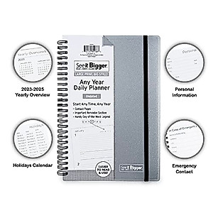 PlanAhead See IT Bigger Undated Daily Planner 9.25” x 6.25” No Monthly Tabs, and SUHEYLA Inspirational Pen "My Life is My Message".