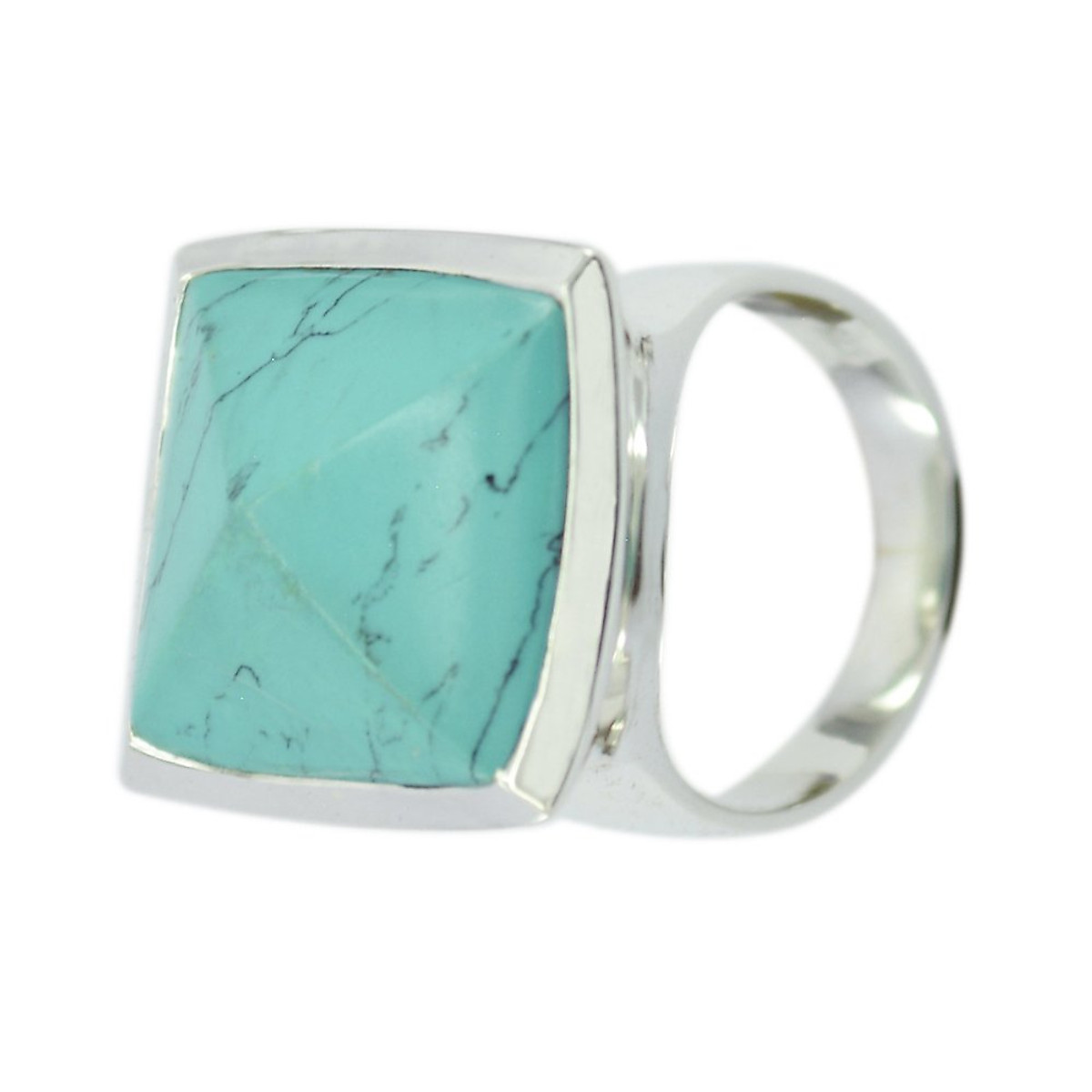 Gemsonclick Natural Turquoise Ring in 925 Silver Square Shape Bezel Style Handamde Size 5,6,7,8,9,10,11